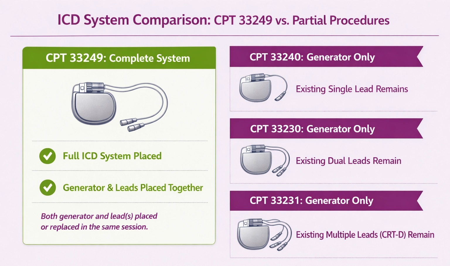 CPT Code 33249: Description, Cost, Scenarios, and Rules